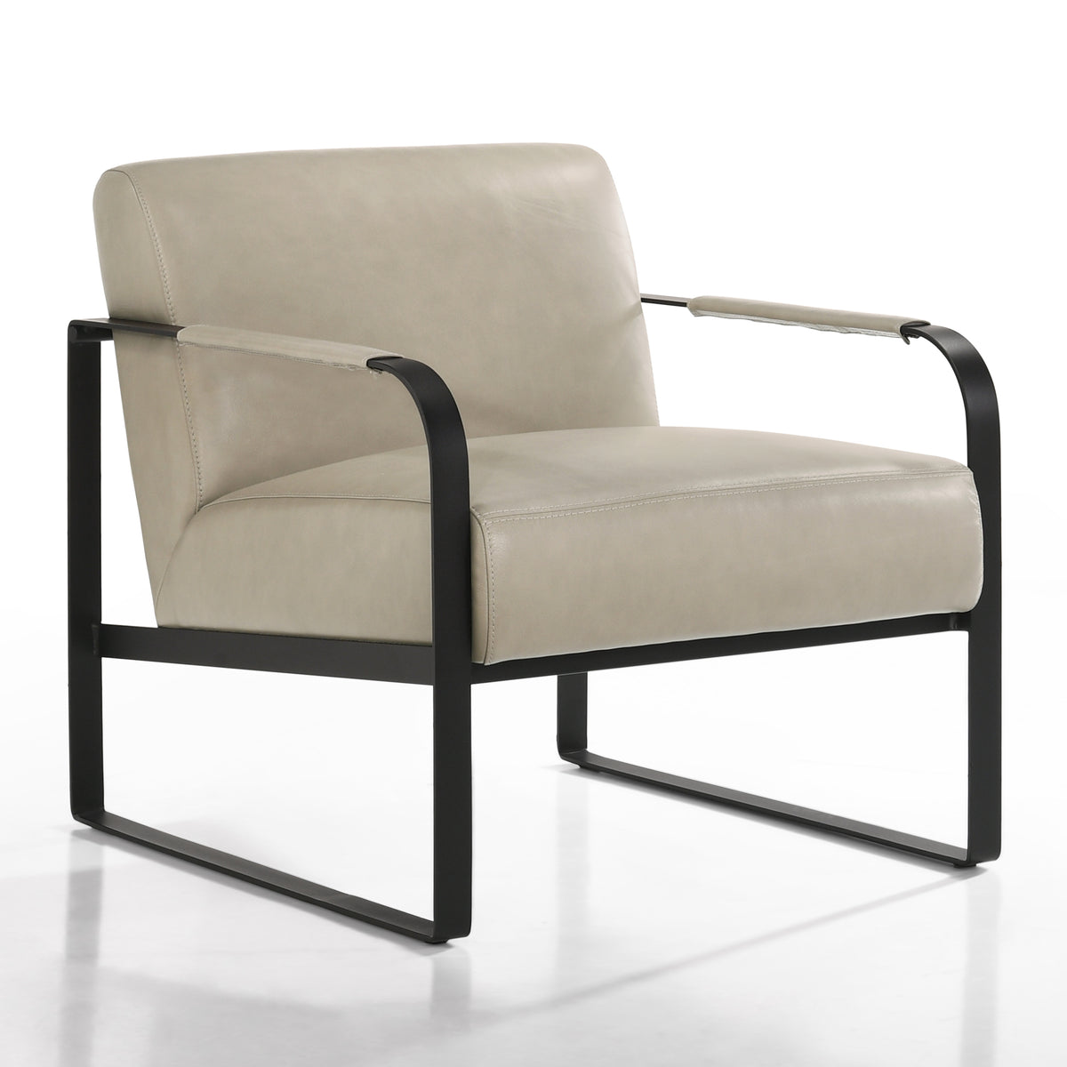 Mason Genuine Leather Lounge Accent Chair, Stone – Omax Decor