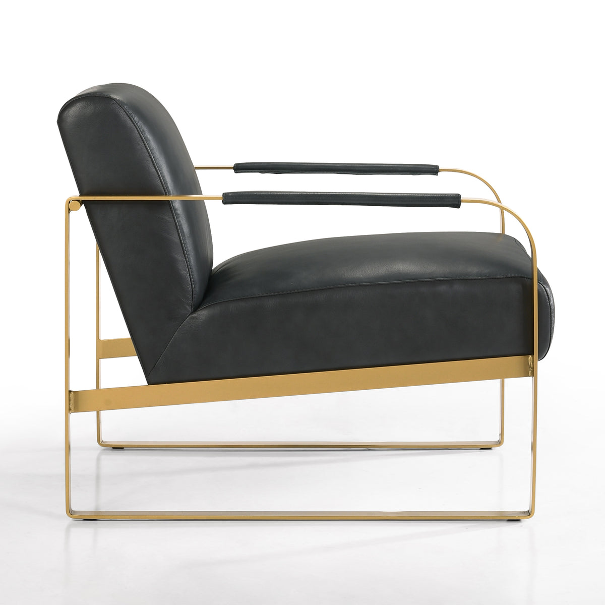 Mason Genuine Leather Lounge Accent Chair, Black and Gold – Omax Decor